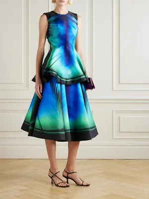 MARY KATRANTZOU Printed Twill Peplum Blouse