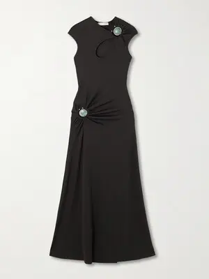 Christopher Esber Hollow Cutout Embellished Ribbed Jersey Maxi Dress - Gray