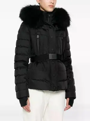 Moncler Belted Down Jacket With Fur Trim