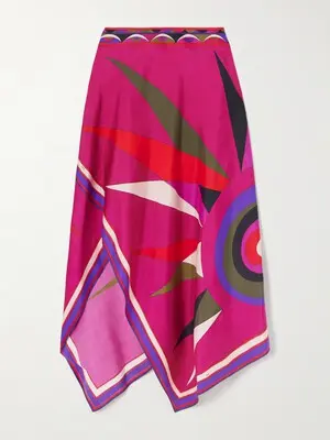 Emilio Pucci Asymmetric Printed Silk-twill Maxi Skirt - Multi
