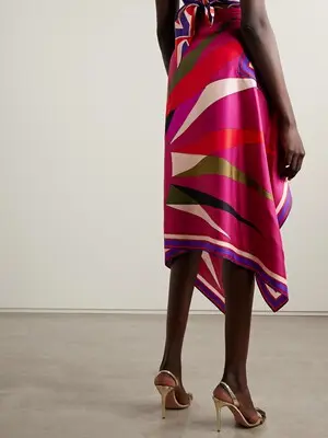 Emilio Pucci Asymmetric Printed Silk-twill Maxi Skirt