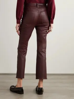FRAME The Reboot Cropped Leather Flared Trousers - Red