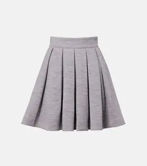 Balmain Pleated Wool And Cotton-blend Miniskirt - Grey
