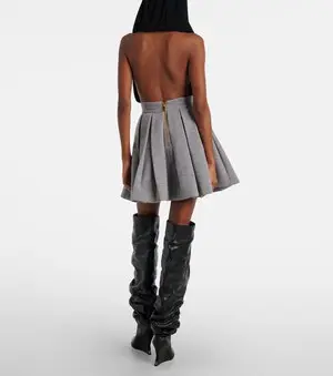 Balmain Pleated Wool And Cotton-blend Miniskirt
