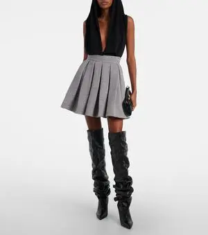 Balmain Pleated Wool And Cotton-blend Miniskirt
