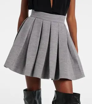 Balmain Pleated Wool And Cotton-blend Miniskirt