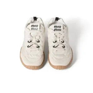 Miu Miu Technical Fabric And Suede Sneakers - Ivory