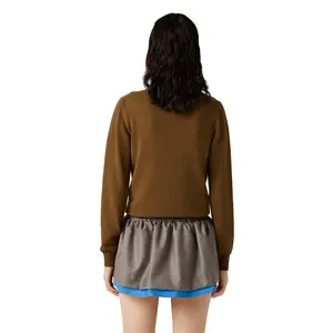 Miu Miu Cashmere Cardigan With Detachable Cotton Collar - Tobacco/celeste