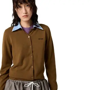 Miu Miu Cashmere Cardigan With Detachable Cotton Collar - Tobacco/celeste
