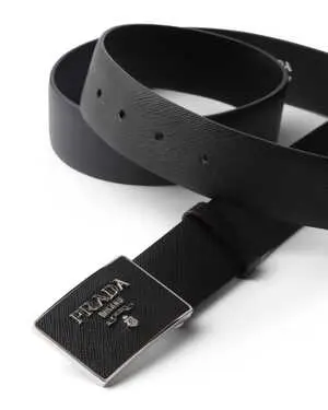 Prada Saffiano Leather Belt With Metal Buckle