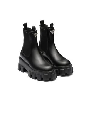 Prada Monolith Brushed Leather Chelsea Boots - Black