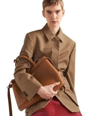 Prada Medium Leather Handbag With Double Belt - Caramel