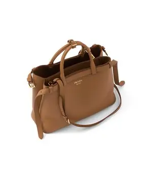 Prada Medium Leather Handbag With Double Belt - Caramel