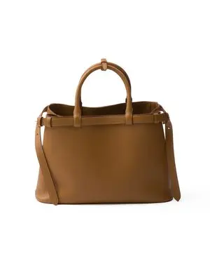 Prada Medium Leather Handbag With Double Belt - Caramel