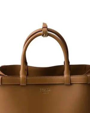 Prada Medium Leather Handbag With Double Belt - Caramel