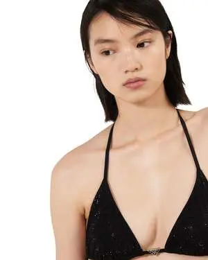 Prada Jersey Triangle Bikini Top With Rhinestones
