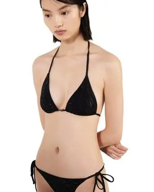 Prada Jersey Triangle Bikini Top With Rhinestones