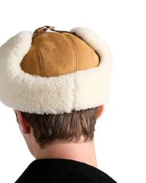 Prada Suede And Shearling Trapper Hat - Honey
