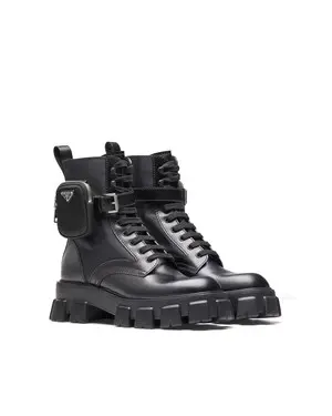 Prada Monolith Brushed Leather And Re-nylon Boots With Pouch