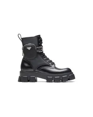 Prada Monolith Brushed Leather And Re-nylon Boots With Pouch