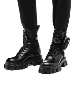 Prada Monolith Brushed Leather And Re-nylon Boots With Pouch