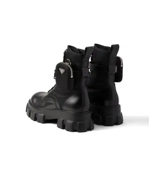 Prada Monolith Brushed Leather And Re-nylon Boots With Pouch