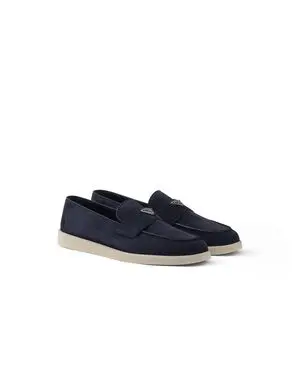 Prada Suede Loafers With Enameled Triangle Logo - Navy