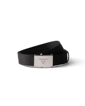 Prada Cotton Tape Belt With Engraved Logo Buckle - Black