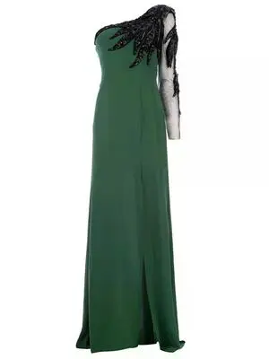 GEORGES MAK Georges Mak 'Vanessa' One Shoulder Sequin Embroidered Maxi Dress Green