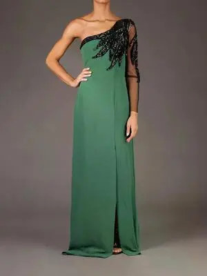 GEORGES MAK Vanessa' One Shoulder Sequin Embroidered Maxi Dress - Green