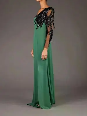 GEORGES MAK Vanessa' One Shoulder Sequin Embroidered Maxi Dress - Green