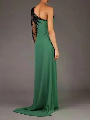 GEORGES MAK Vanessa' One Shoulder Sequin Embroidered Maxi Dress - Green