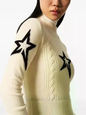 Perfect Moment Star-embellished Cable Knit High Neck Sweater - White