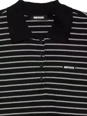ROTATE BY BIRGER CHRISTENSEN Piqué Short-sleeve Polo Top With Horizontal Stripes - Black