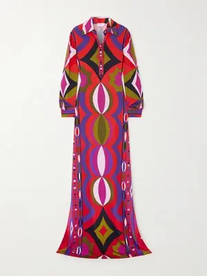 Emilio Pucci Printed Satin Maxi Shirt Dress
