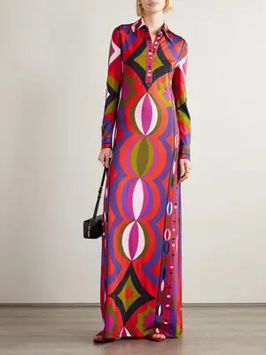 Emilio Pucci Printed Satin Maxi Shirt Dress