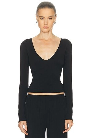 KYE Long Sleeve V-neck Top - Black