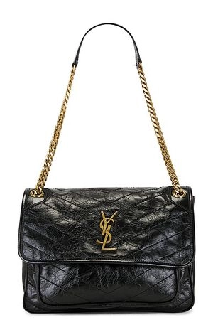 Saint Laurent Medium Niki Chain Bag In Crinkled Patent Leather - Nero
