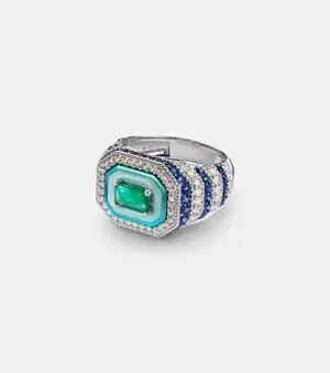 KAMYEN 18kt White Gold Diamond And Enamel Pinky Ring - Silver