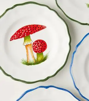 LES-OTTOMANS Mushroom Set Of 4 Ceramic Side Plates - Multicoloured