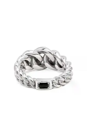 NIALAYA JEWELRY Sterling Curb Link Chain Ring With Onyx Detail
