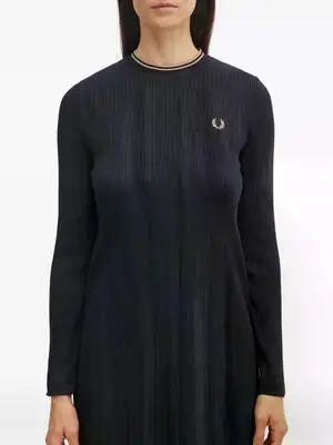 Fred Perry Logo Embroidered Ribbed Knit Midi Dress - Black