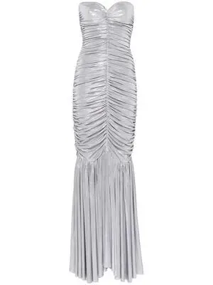 Norma Kamali Slinky Ruched Fishtail Gown - Silver