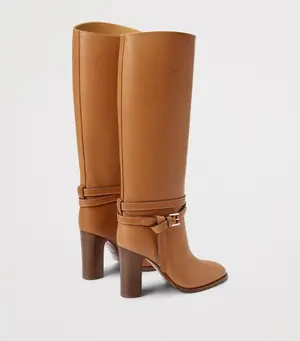 Ralph Lauren Leather Knee-high Boots With Buckled Straps - Gold