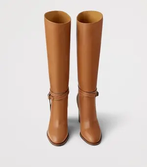 Ralph Lauren Leather Knee-high Boots With Buckled Straps - Gold