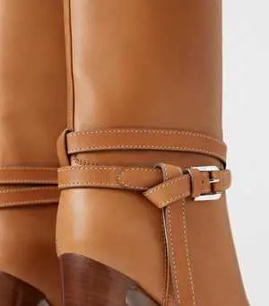 Ralph Lauren Leather Knee-high Boots With Buckled Straps - Gold