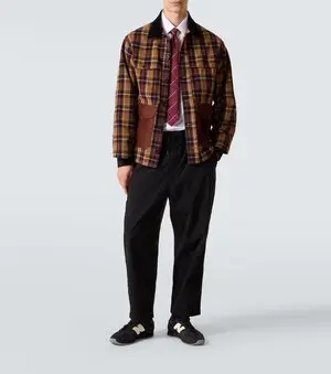 Junya Watanabe Checked Cotton Jacket With Leather Trim - Multicoloured