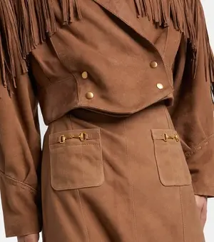 Rixo Darragh Suede Jacket With Fringe Detail - Beige