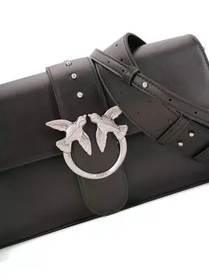Pinko Studded Leather Shoulder Bag With Bird Detail - Black