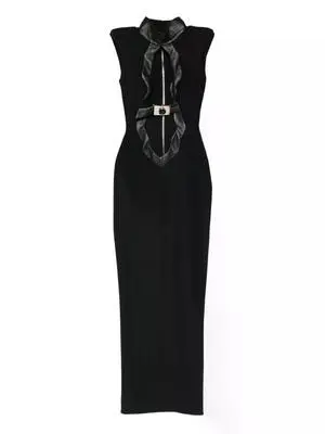 MITILIANE COUTURE Sleeveless Maxi Dress With Leather Inserts And Stone Detail - Black
